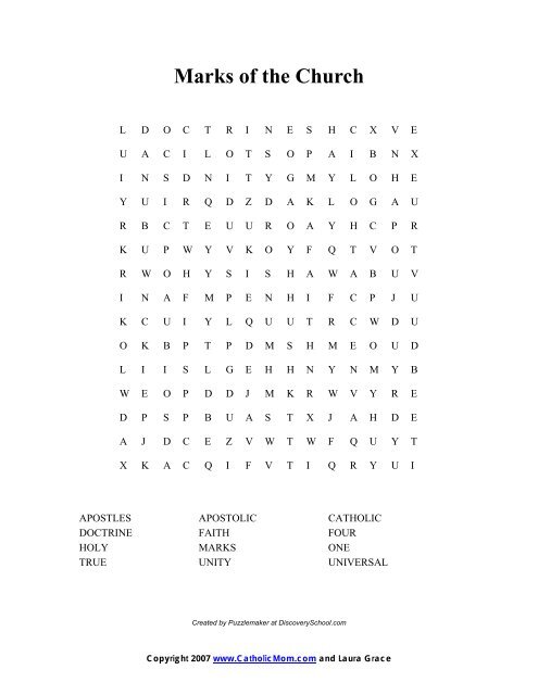 Marks of the Church Word Search - Catholic Mom