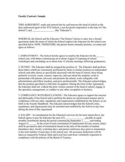 Faculty Contract: Sample - isacs