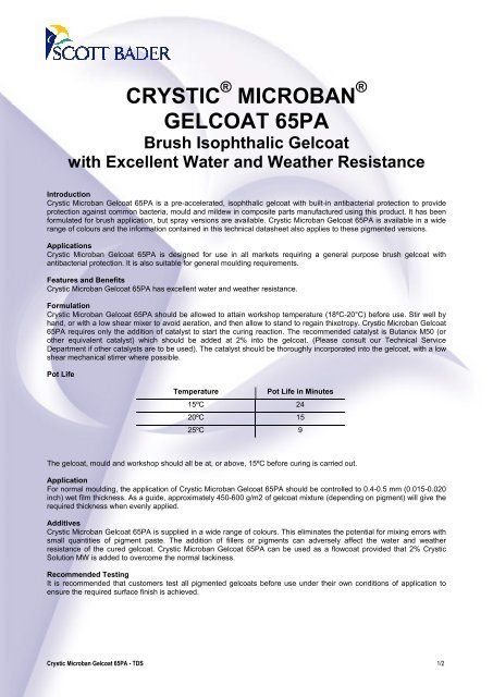 Crystic Microban Gelcoat 65PA - English - Scott Bader