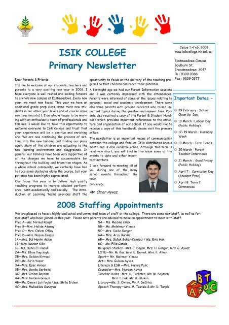 School Entrant Health Questionnaire - ISIK College