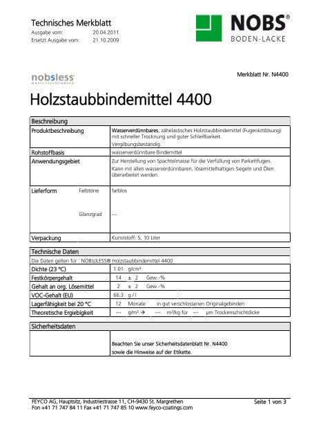 NOB(S)LESS Holzstaubbindemittel 4400 N4400 deutsch - bei FEYCO