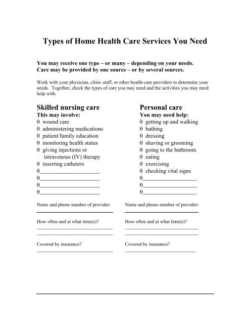 Types of Home Health Care Services You Need