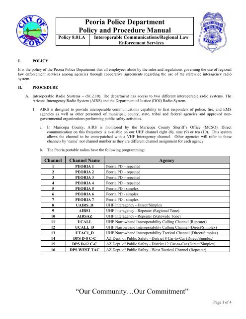 Peoria Police Department Policy and Procedure Manual