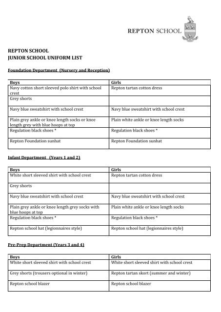 repton school junior school uniform list - Repton School Dubai