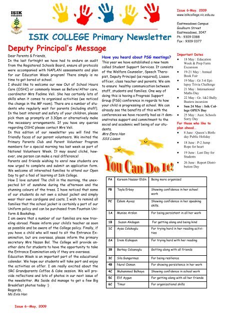 ISIK COLLEGE Primary Newsletter