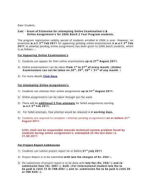 Extension for 2006 Batch - SCDL