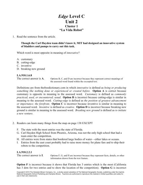 Edge Level C Unit 2 - Division of Language Arts/Reading