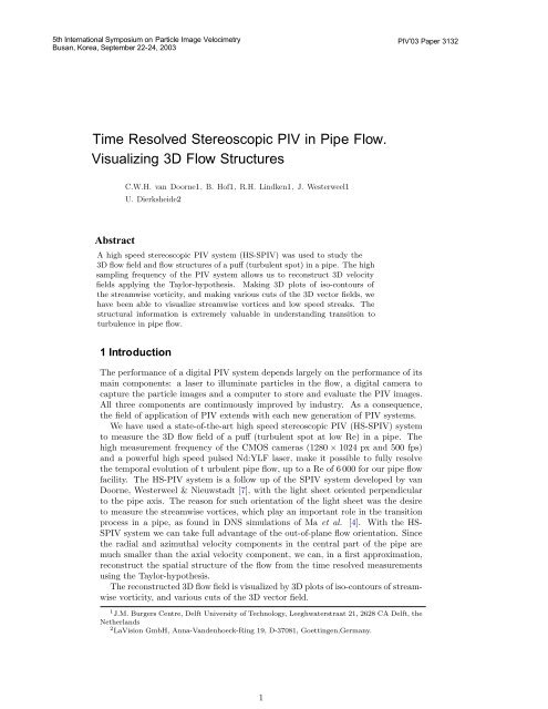 Time Resolved Stereoscopic PIV in Pipe Flow. Visualizing 3D Flow ...
