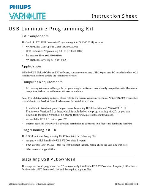VARI*LITE USB Upload Cable Instructions