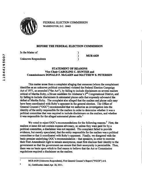 Statement of Reasons