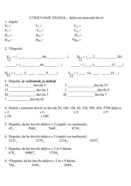 Vaje deljivost naravnih števil z rešitvami