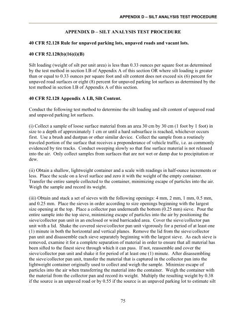 75 APPENDIX D â SILT ANALYSIS TEST PROCEDURE 40 CFR ...