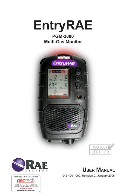 EntryRAE PGMâ 3000 Multiâ Gas Monitor User Manual - Geotech ...