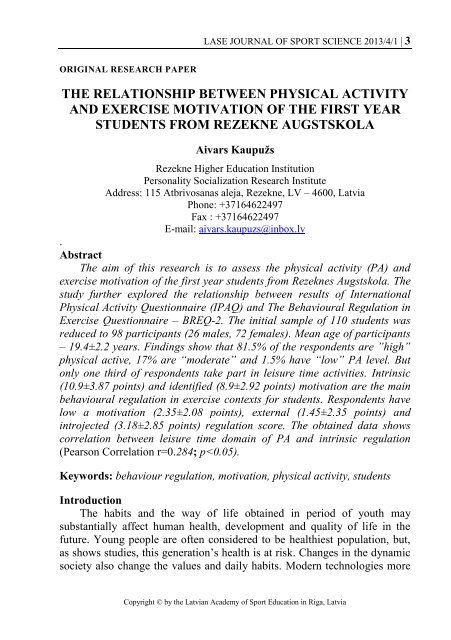 the relationship between physical activity and exercise motivation of ...