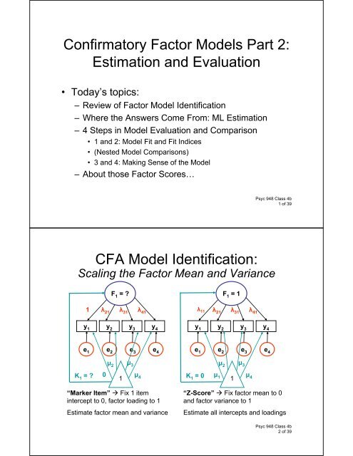 Confirmatory Factor Models Part 2: Estimation and Evaluation CFA ...