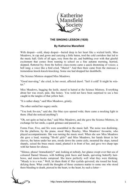 The Singing Lesson - Katherine Mansfield Society