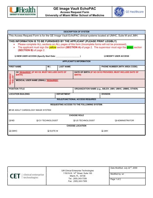 GE Image Vault EchoPAC - Clinical Enterprise Technologies ...