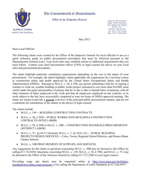 Public Procurement Charts, May 2013 revision - Mass.Gov