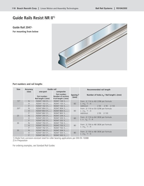 Bosch Rexroth Guide Rails Type 2047 Catalog