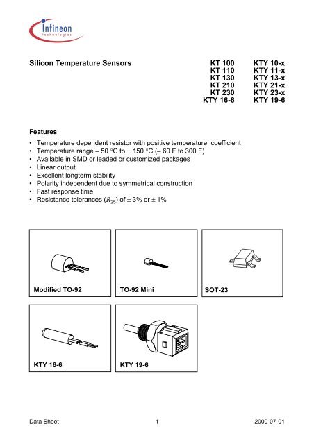 Silicon Temperature Sensors KTY 10-x KTY 11-x KTY 13-x ... - Darisus