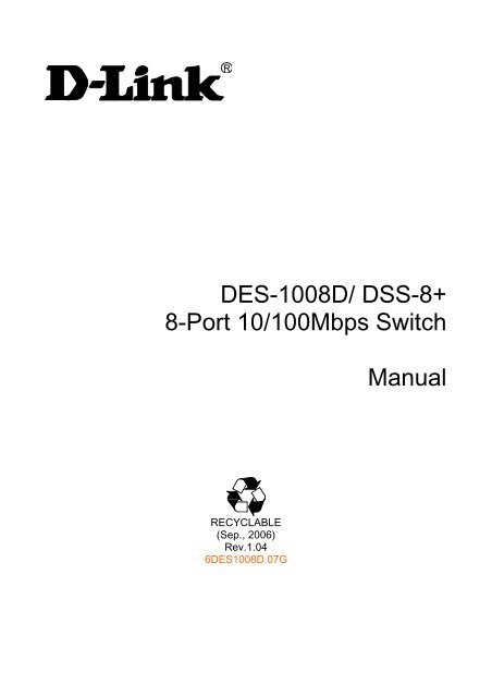 DES-1008D/ DSS-8+ 8-Port 10/100Mbps Switch Manual