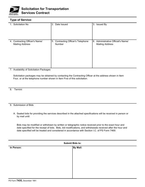 Solicitation for Transportation Services Contract - NALC Branch 78