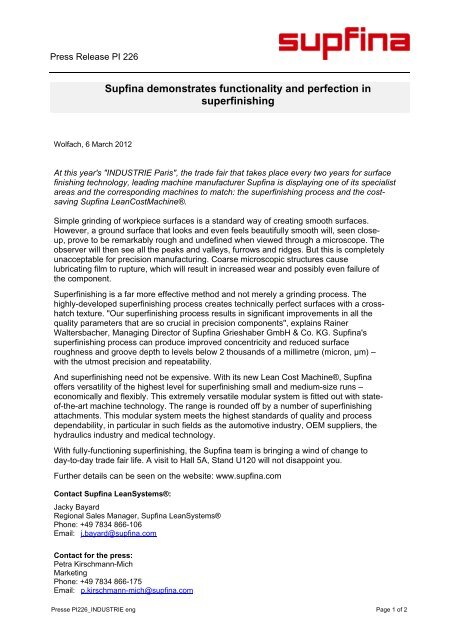 Supfina demonstrates functionality and perfection in superfinishing