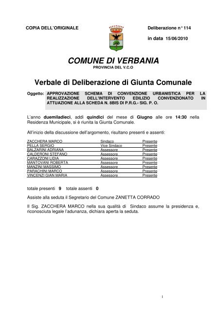 114 - approvazione schema di convenzione urbanistica per la ...