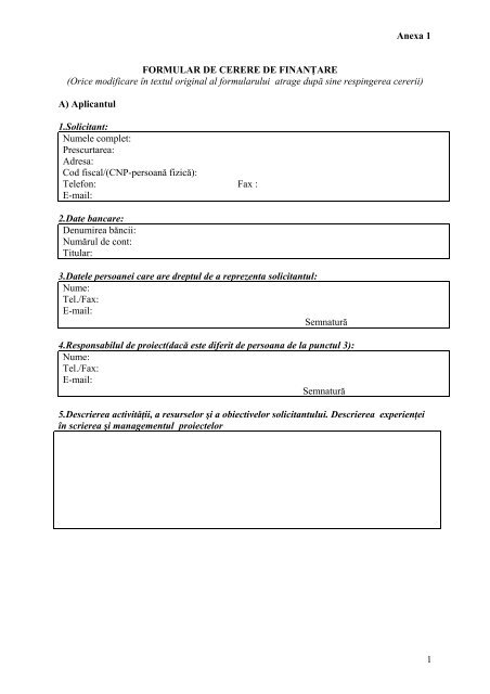 Formular cerere de finanÅ£are - Anexa1
