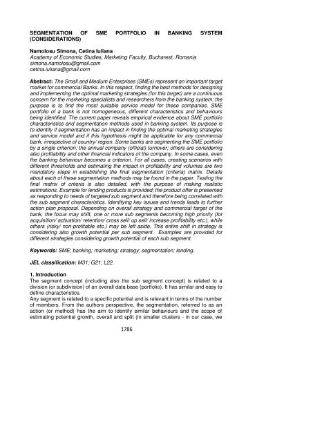 SEGMENTATION OF SME PORTFOLIO IN BANKING SYSTEM ...