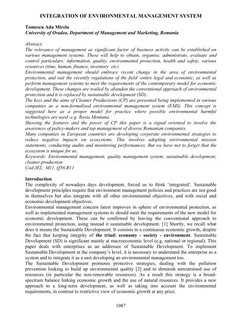 INTEGRATION OF ENVIRONMENTAL MANAGEMENT SYSTEM