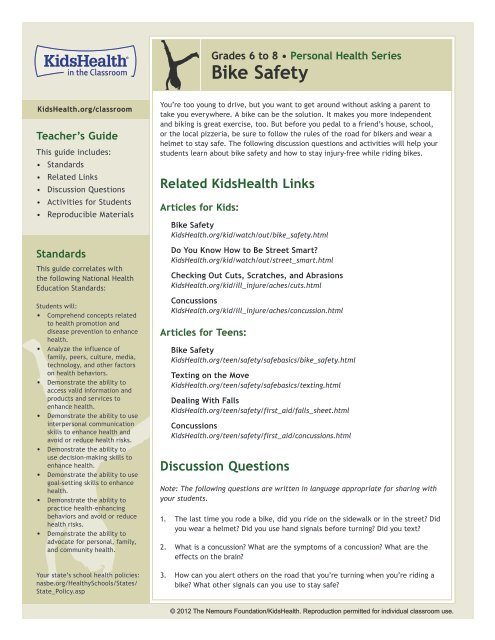 Bike Safety - KidsHealth in the Classroom