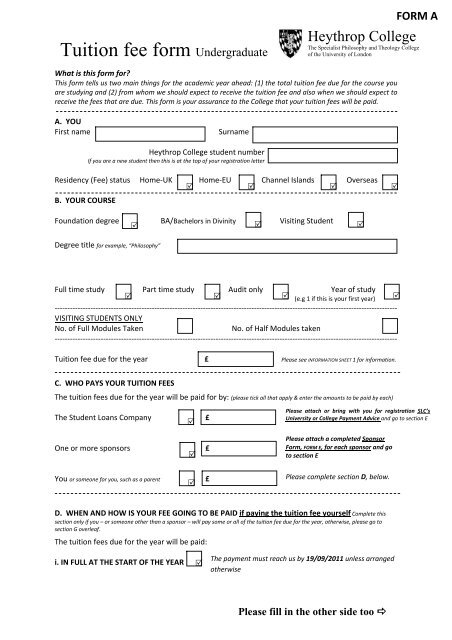 Tuition fee form Undergraduate - Heythrop College