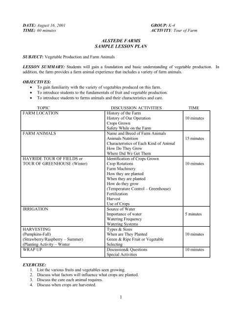 1 ALSTEDE FARMS SAMPLE LESSON PLAN
