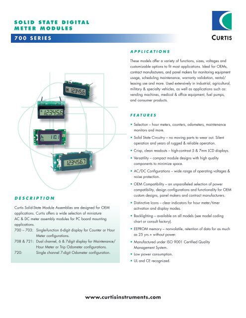 700 SERIES SOLID STATE DIGITAL METER ... - Curtis Instruments