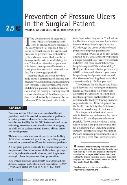 Prevention of Pressure Ulcers in the Surgical Patient - AORN