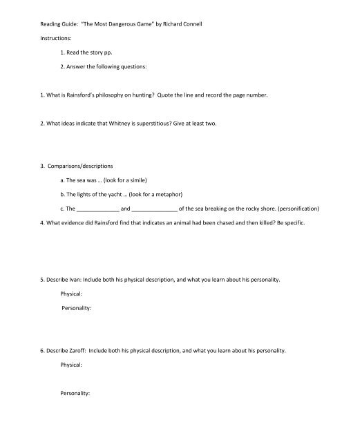The Most Dangerous Game Rainsford Character Traits