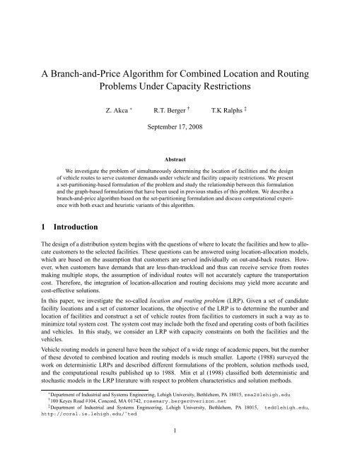 A Branch-and-Price Algorithm for Combined Location and ... - COR@L