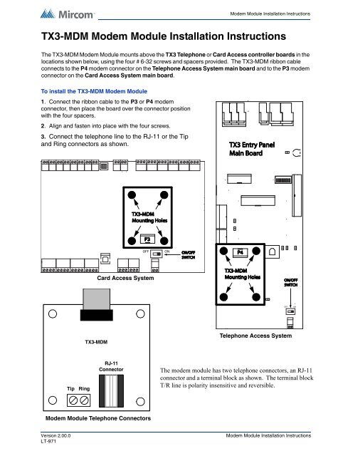 TX3-MDM Modem Module Installation Instructions - Mircom