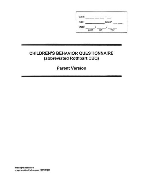 CHILDREN'S BEHAVIOR QUESTIONNAIRE - Early Child Care and ...