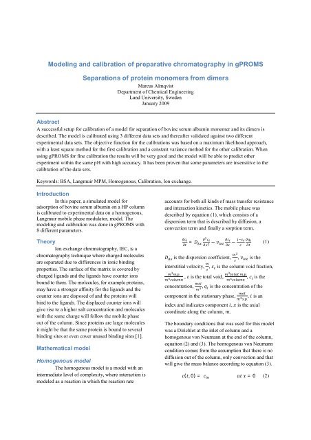 Modeling and calibration of preparative chromatography in gPROMS