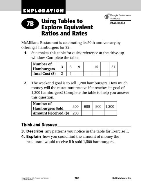 Using Tables to Explore Equivalent Ratios and Rates - Cobb Learning