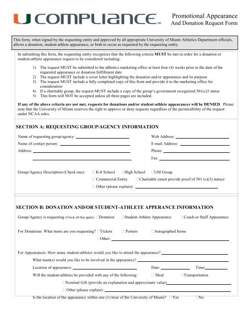 Appearance Request Form - University of Miami Athletics