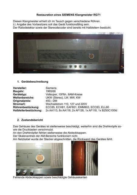 Restauration eines SIEMENS Klangmeister RG71 Diesen ...