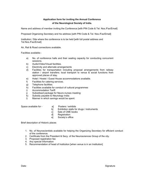 Application form for inviting the Annual Conference of the ...
