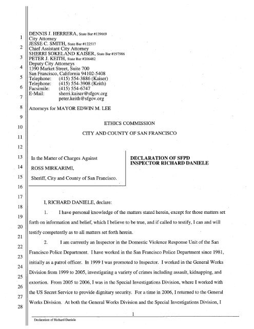 SFPD Inspector Richard Daniele - Ethics Commission