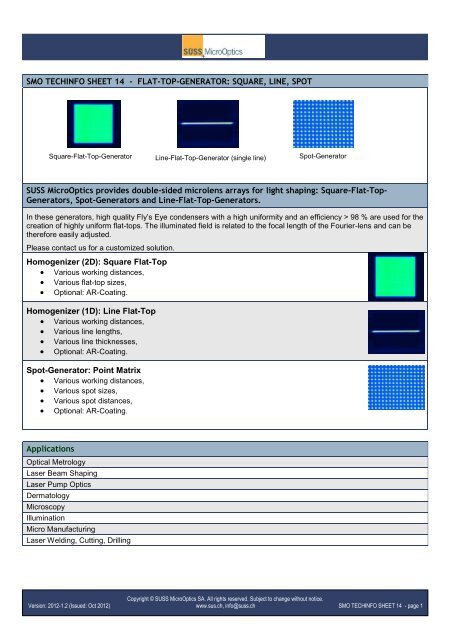 SMO TechInfo Sheet 14 - SUSS MicroOptics
