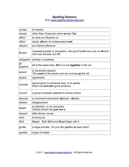 Spelling Demons - Spelling Words Well