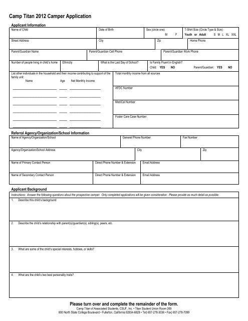 Camper Application Form - Associated Students, Inc.