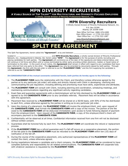 SPLIT FEE AGREEMENT - Minority Professional Network